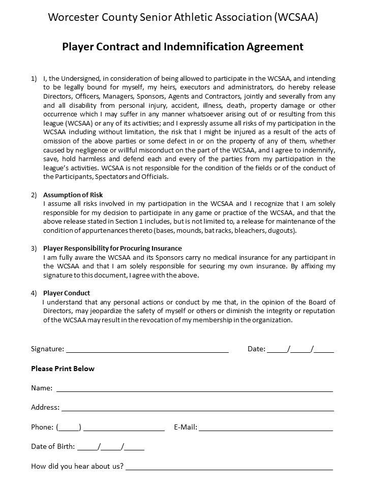 Player Contract – Worcester County Senior Athletic Association